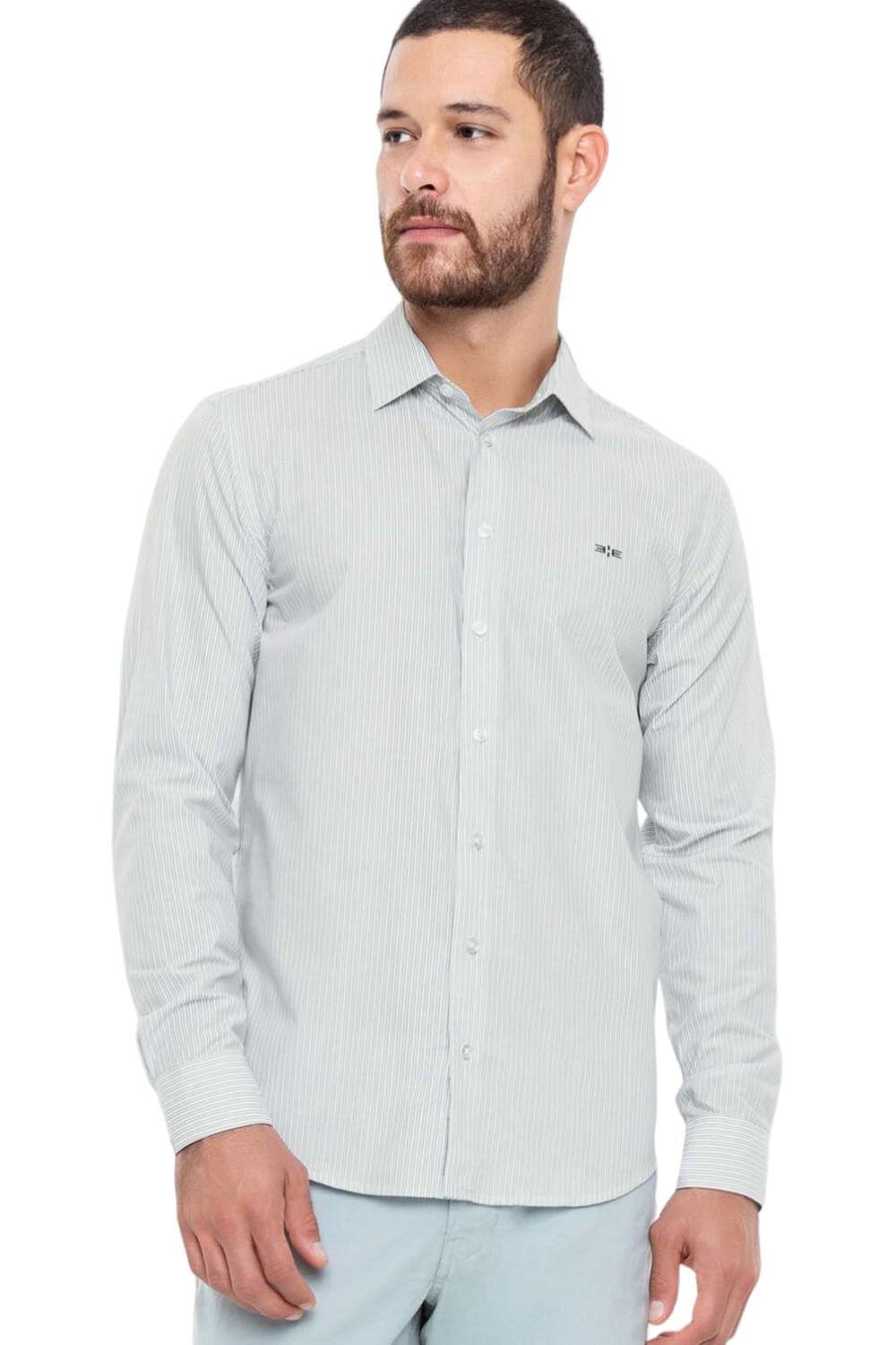Camisa Slim Fit Hangar 33 Em Fio Egípcio Branco E Azul - Garm Store